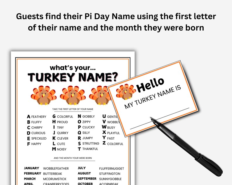 What's Your Turkey Name Game, Printable What's Your Turkey Name ...