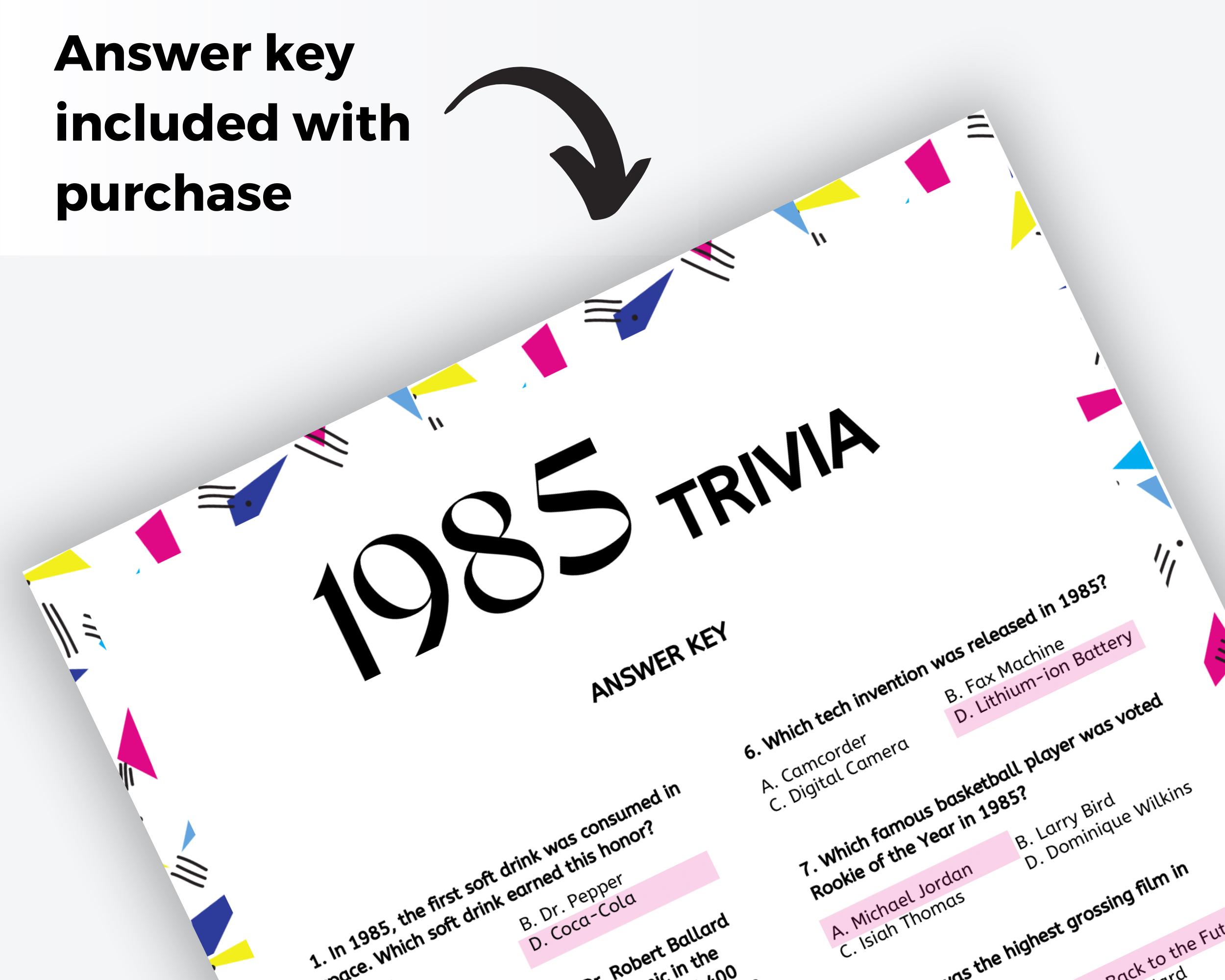 1985 Trivia Game, 40th Birthday Trivia, 1985 Birthday, Born in 1985 ...