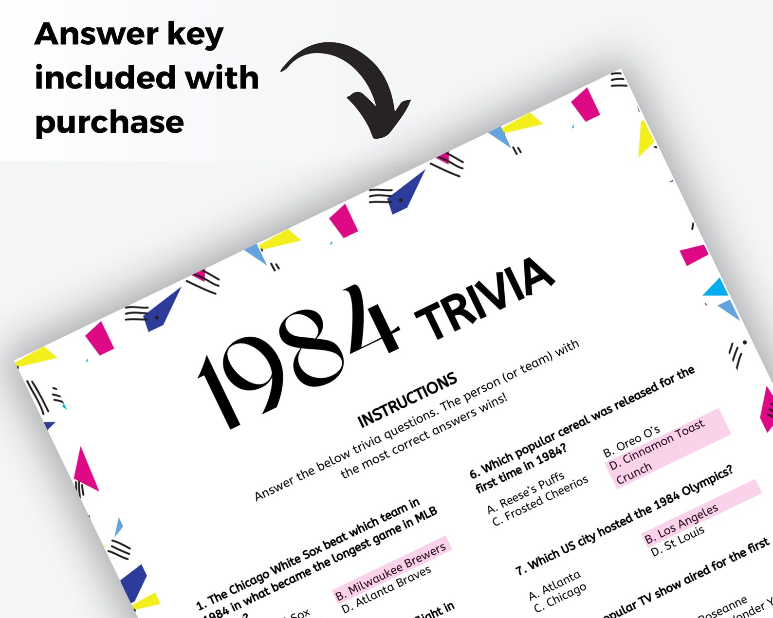 1984 Trivia Game, 40th Birthday Trivia, 1984 Birthday, Born in 1984 ...