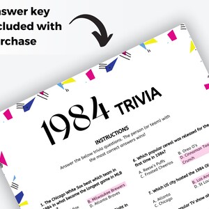 1984 Trivia Game, 40th Birthday Trivia, 1984 Birthday, Born in 1984 ...