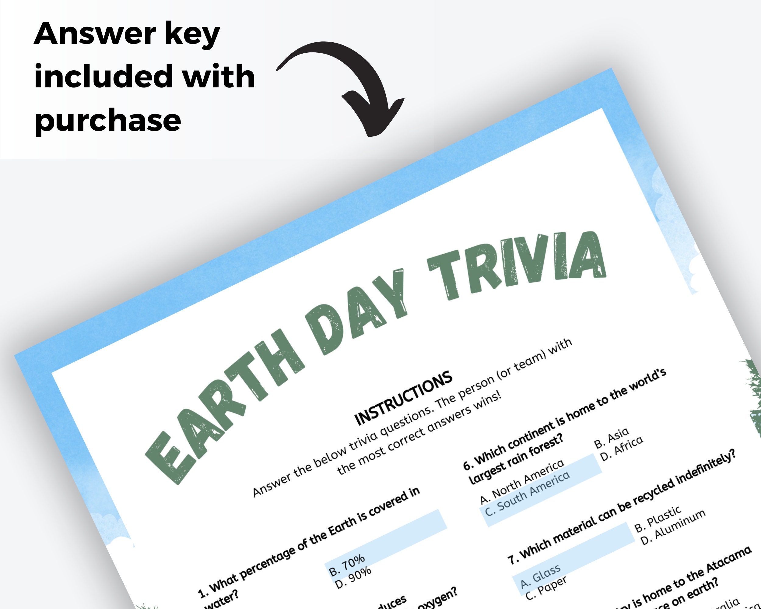Earth Day Trivia Game, Printable Earth Day Activity for Groups ...