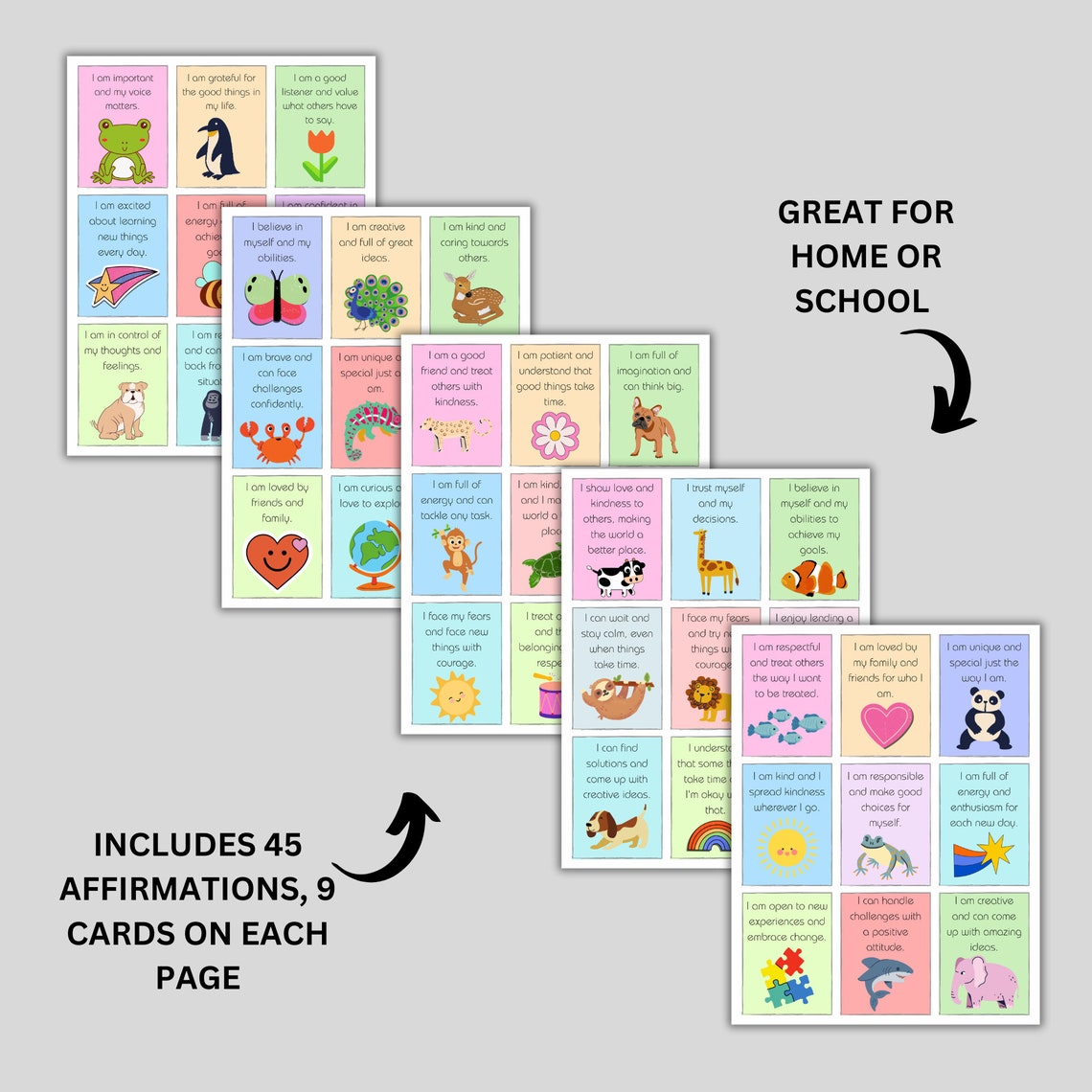 Printable Affirmation Cards for Kids, Colorful Affirmation Cards ...