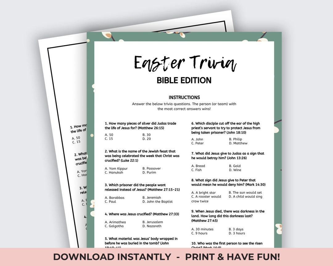 Easter Bible Trivia, Christian Bible Trivia, Easter Trivia Printable ...
