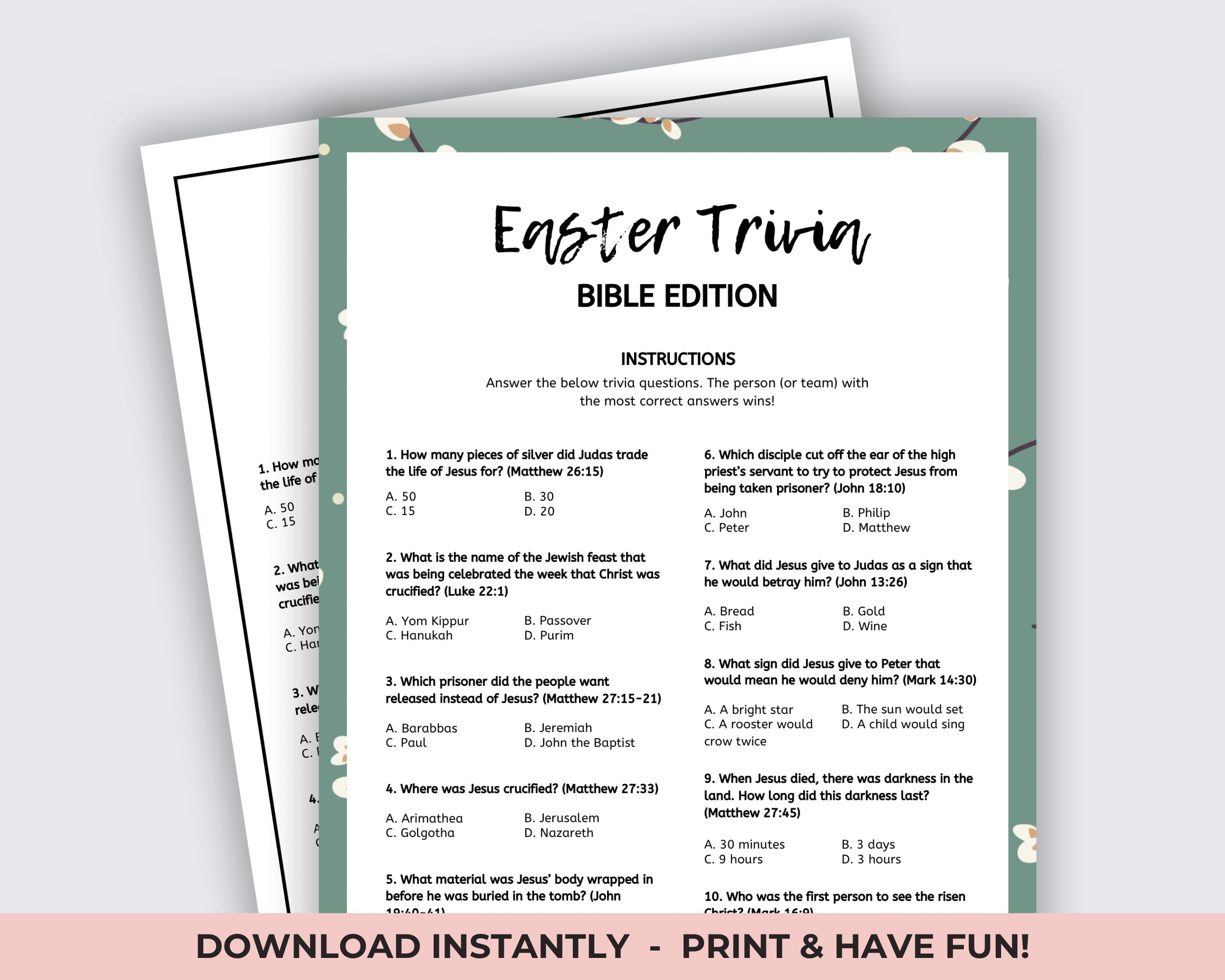 Easter Bible Trivia, Christian Bible Trivia, Easter Trivia Printable ...