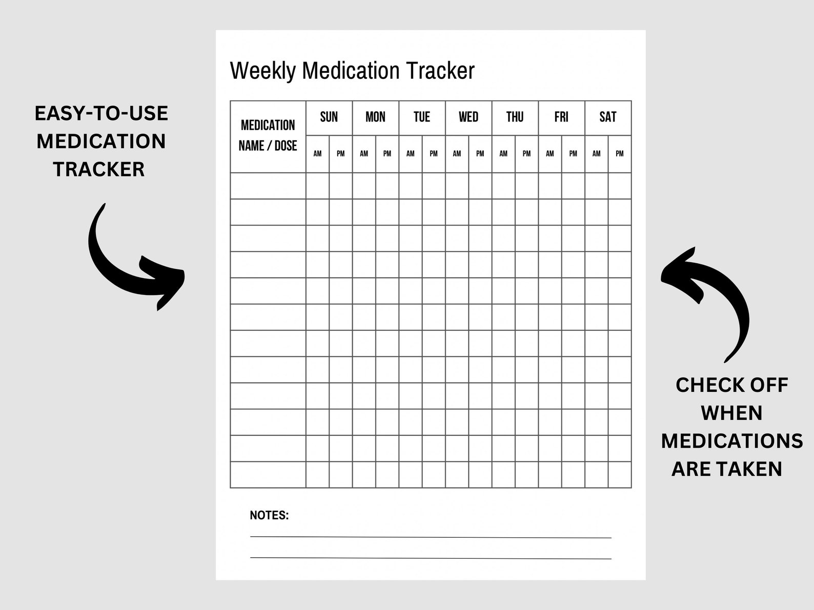 Printable Weekly Medication Tracker, Instant Download Black and White ...