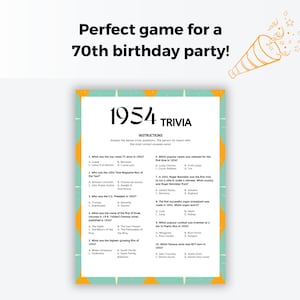 1954 Trivia Game, 70th Birthday Trivia, 1954 Birthday, Born in 1954 ...