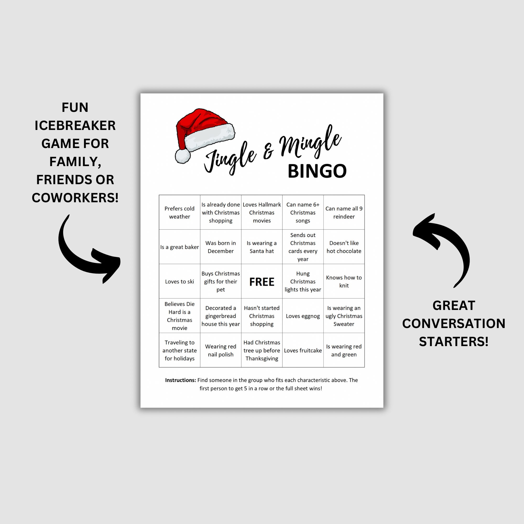 Jingle and Mingle Bingo Printable, Holiday Icebreaker Bingo, Work ...