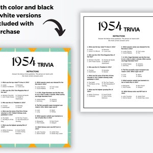 1954 Trivia Game, 70th Birthday Trivia, 1954 Birthday, Born in 1954 ...