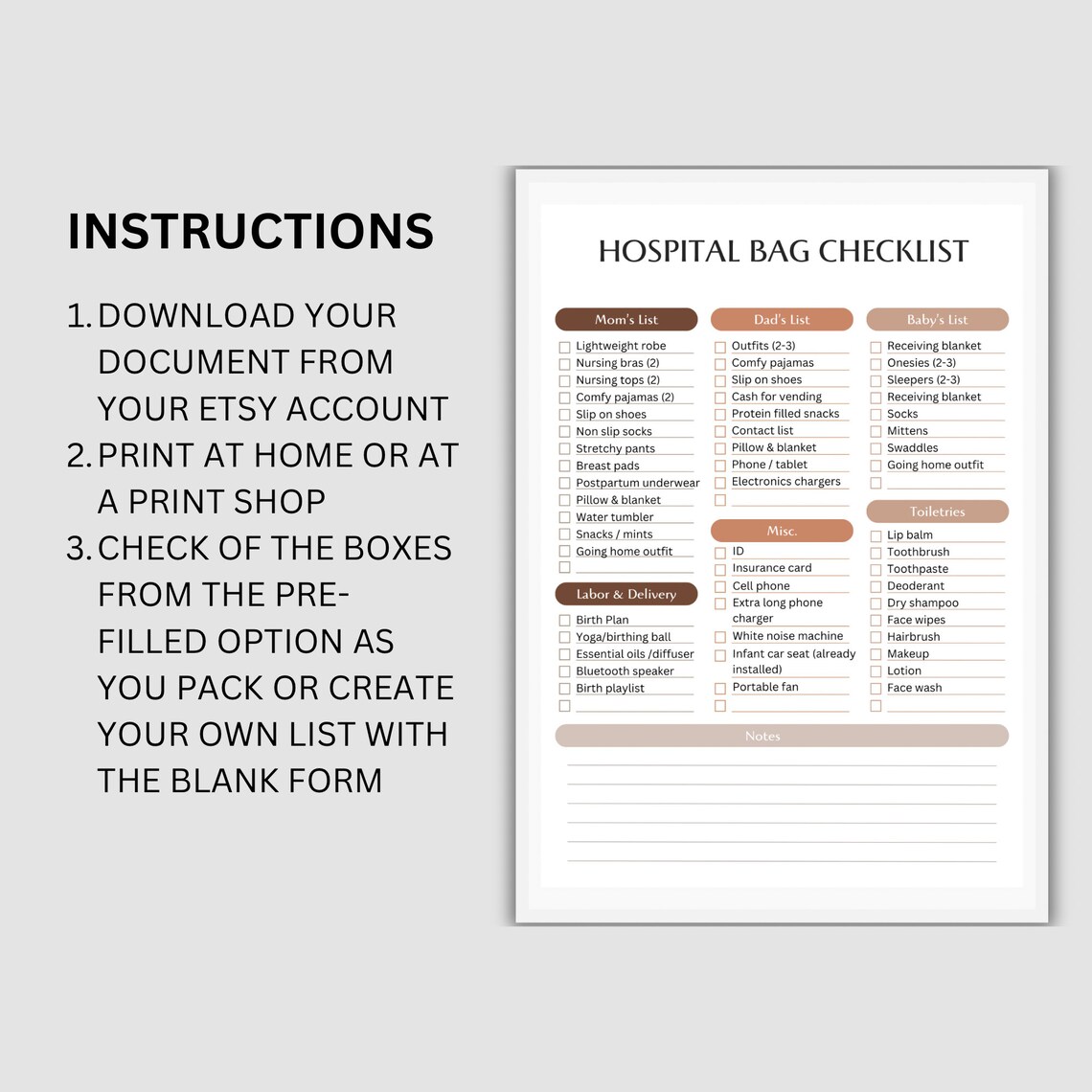 Hospital Packing Checklist for Labor and Delivery Mom - Etsy