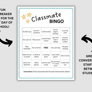 Classmate Bingo for Elementary School, Get to Know You for Classroom ...