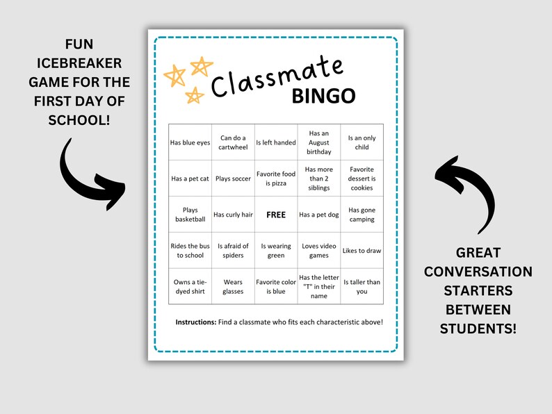 Classmate Bingo for Elementary School, Get to Know You for Classroom ...