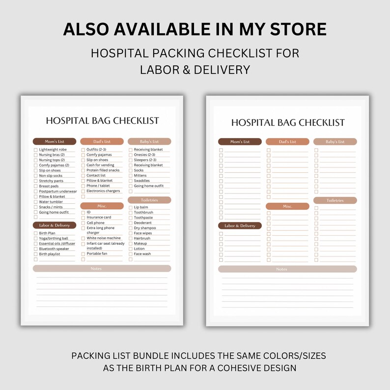Printable Birth Plan Checklist for Labor and Delivery, Birth Plan for ...