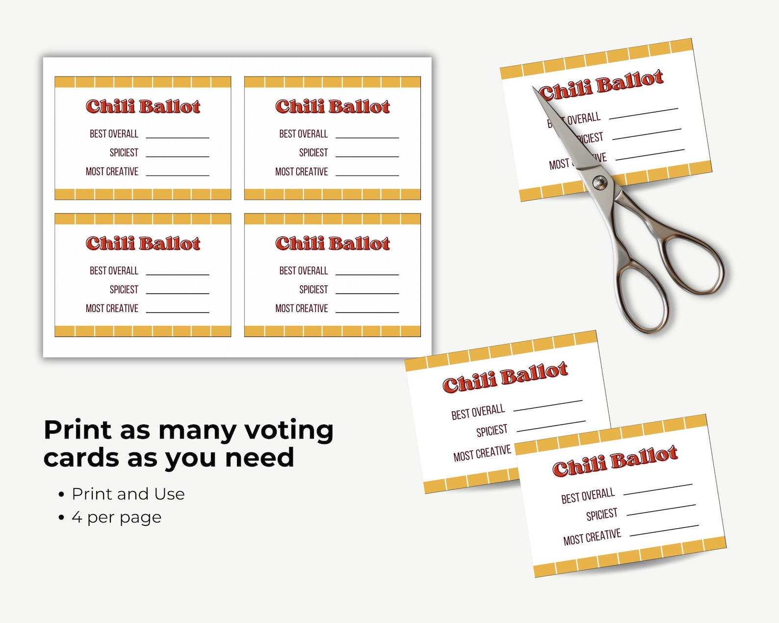 Chili Cook-off Ballot Bundle: Voting Cards, Signage, Certificates ...