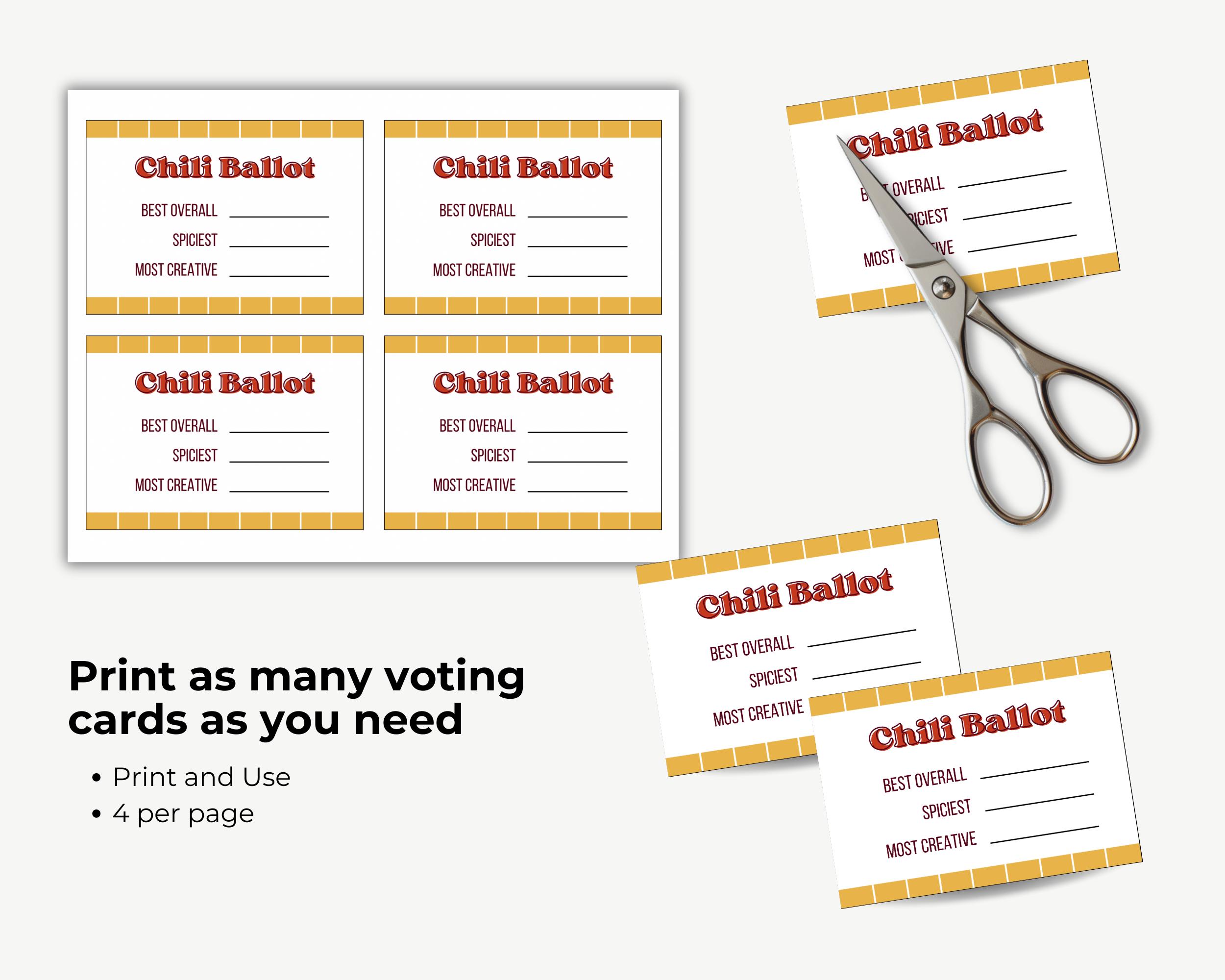 Chili Cook-off Ballot Bundle: Voting Cards, Signage, Certificates ...