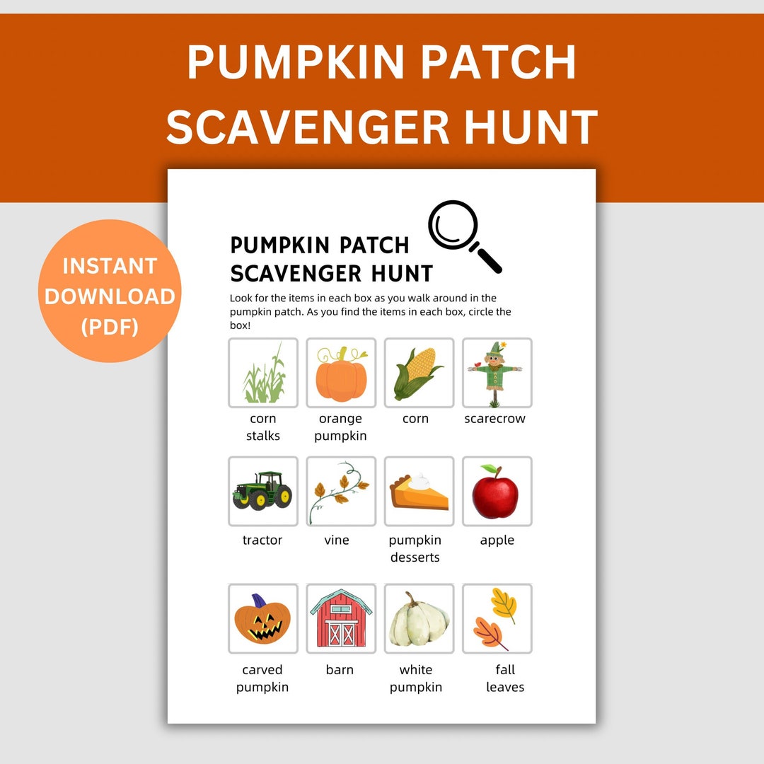 Pumpkin Patch Scavenger Hunt for Kids, Printable Fall Activity for ...