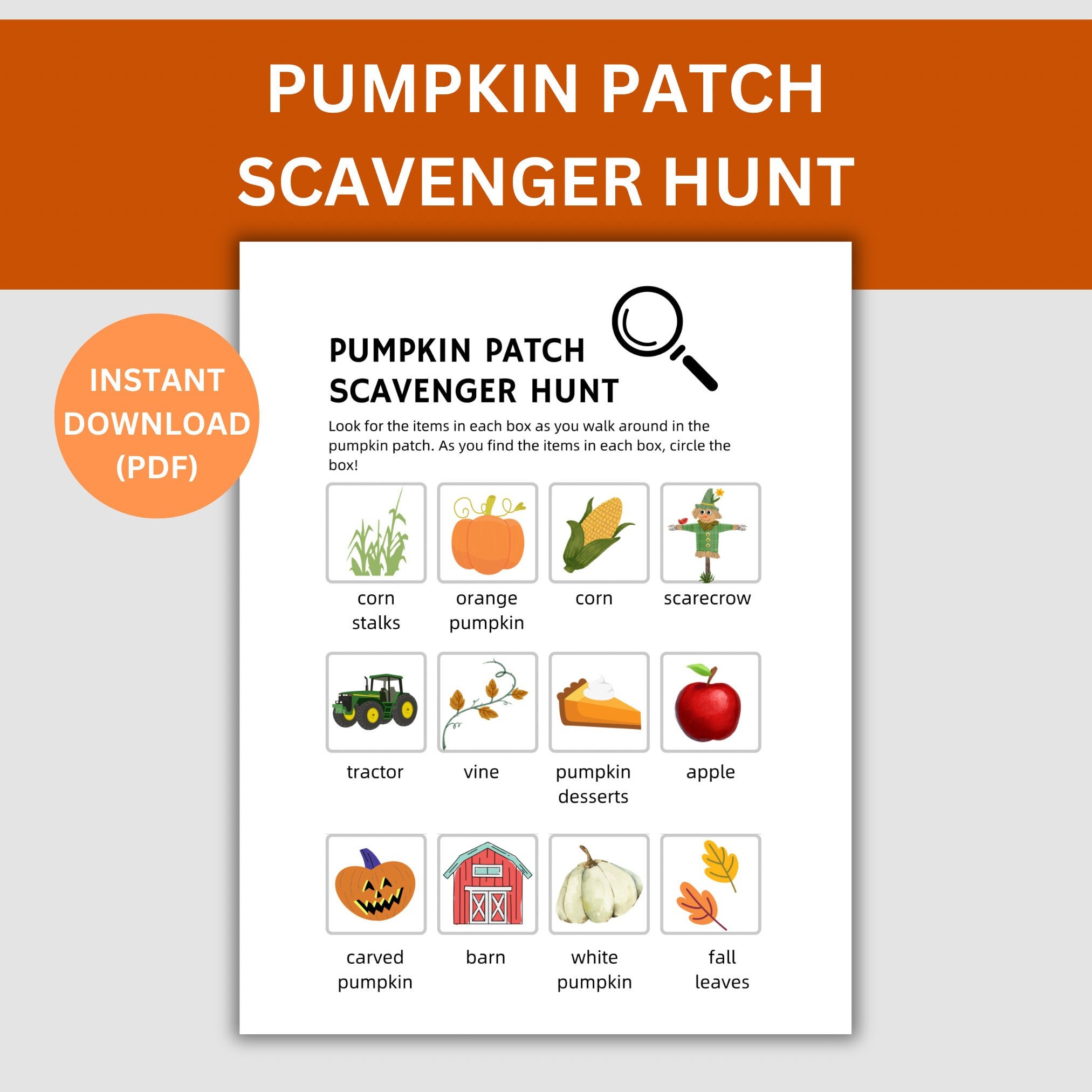 Pumpkin Patch Scavenger Hunt for Kids, Printable Fall Activity for ...