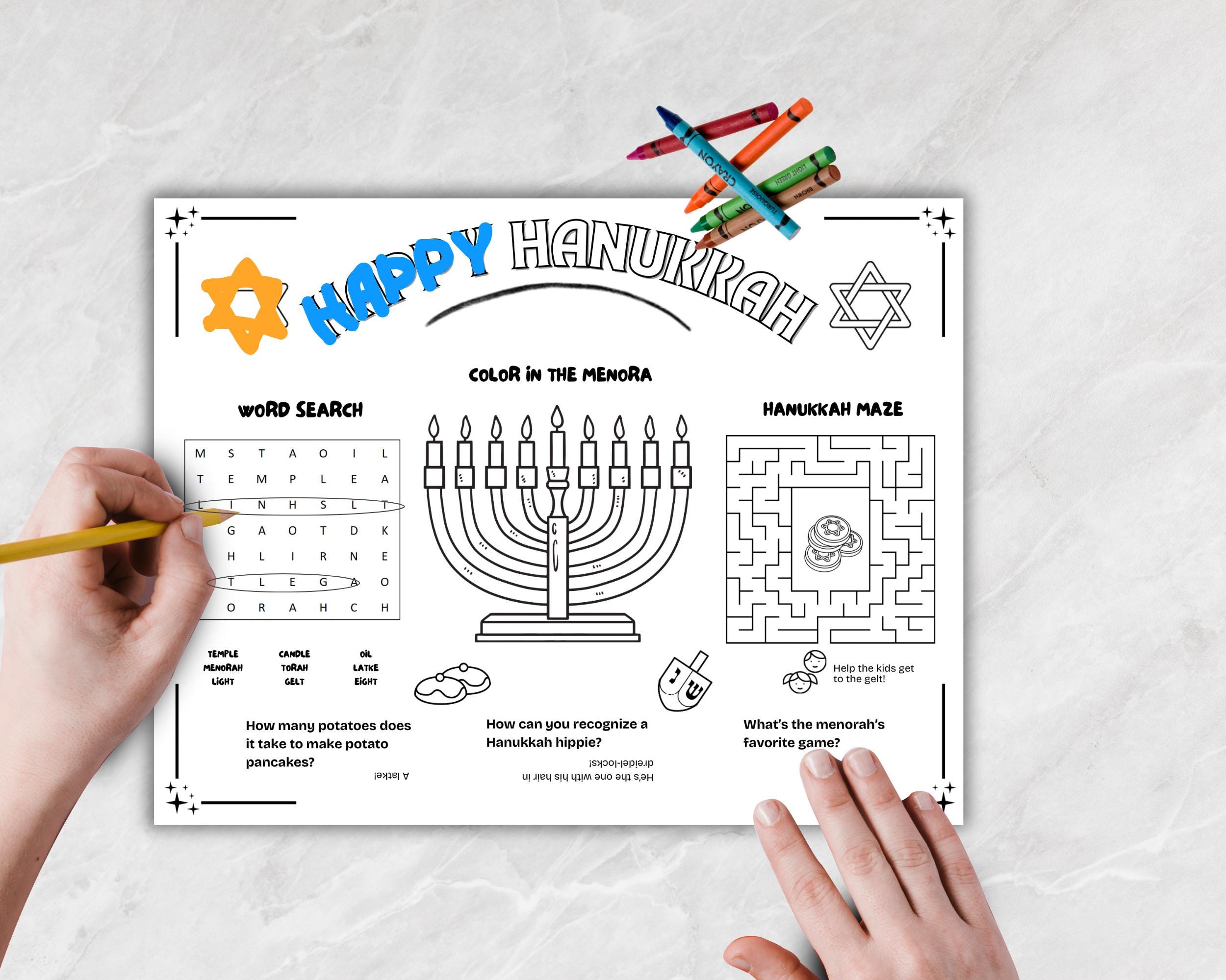 Hanukkah Activity Sheet: Kids Coloring Page, Maze, Word Search ...