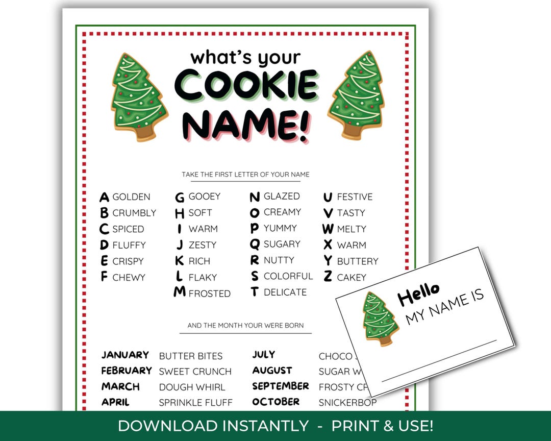 Christmas Cookie Name Game, Printable What's Your Christmas Cookie Name ...