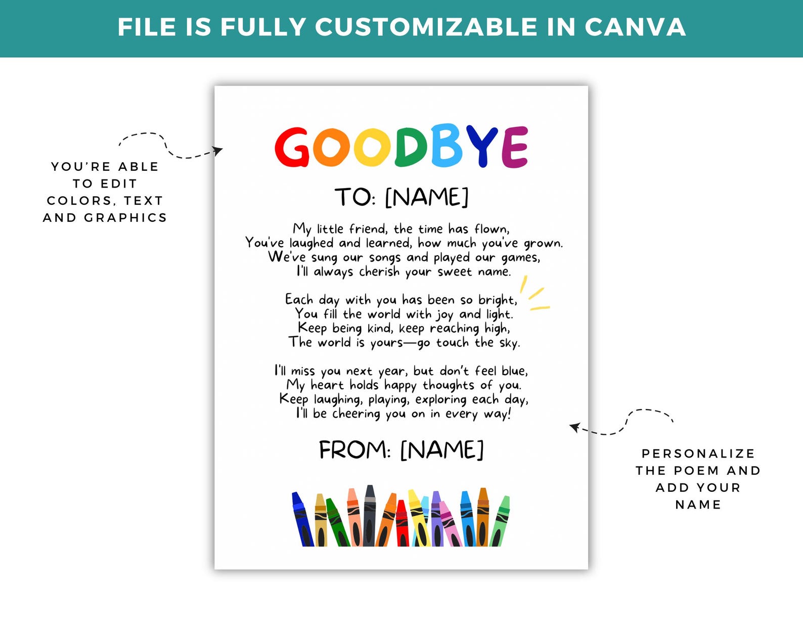 End of Year Poem From Preschool Teacher, Printable Goodbye Letter for ...