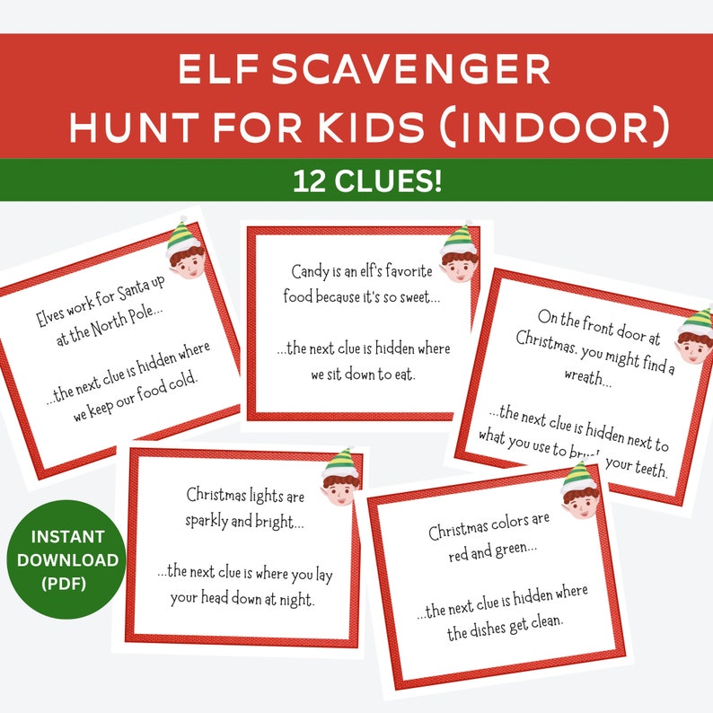 Elf Scavenger Hunt for Kids Printable, Christmas Scavenger Hunt ...