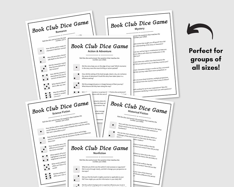 Book Club Dice Game Bundle, Printable Book Club Activity, Book Club ...