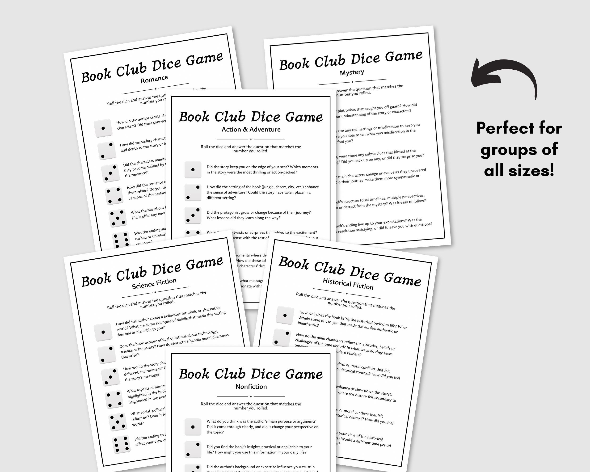 Book Club Dice Game Bundle, Printable Book Club Activity, Book Club ...