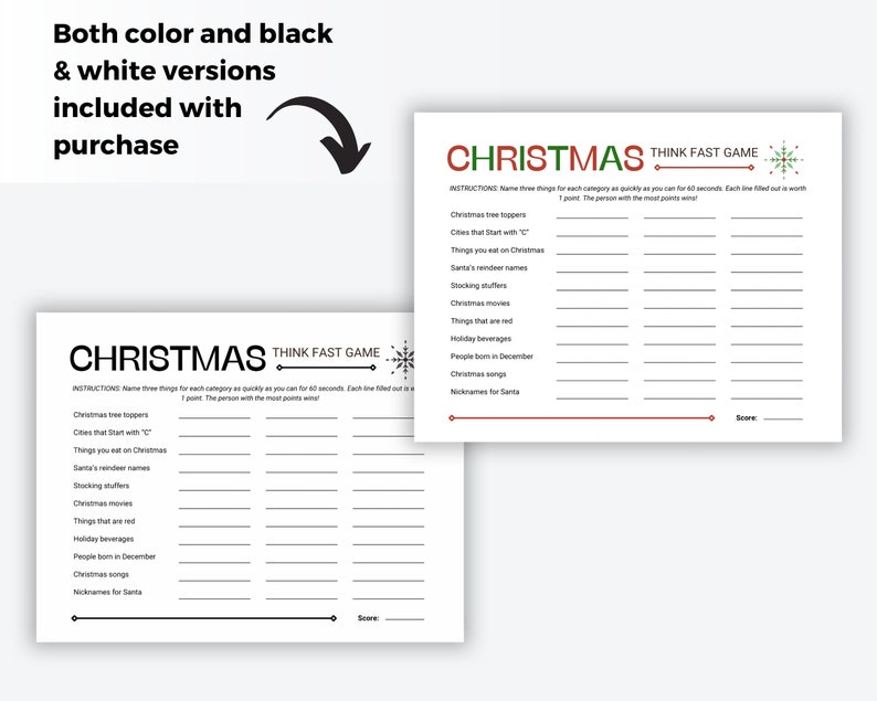 Christmas Think Fast Game, Christmas Party Games, Think Fast Game ...