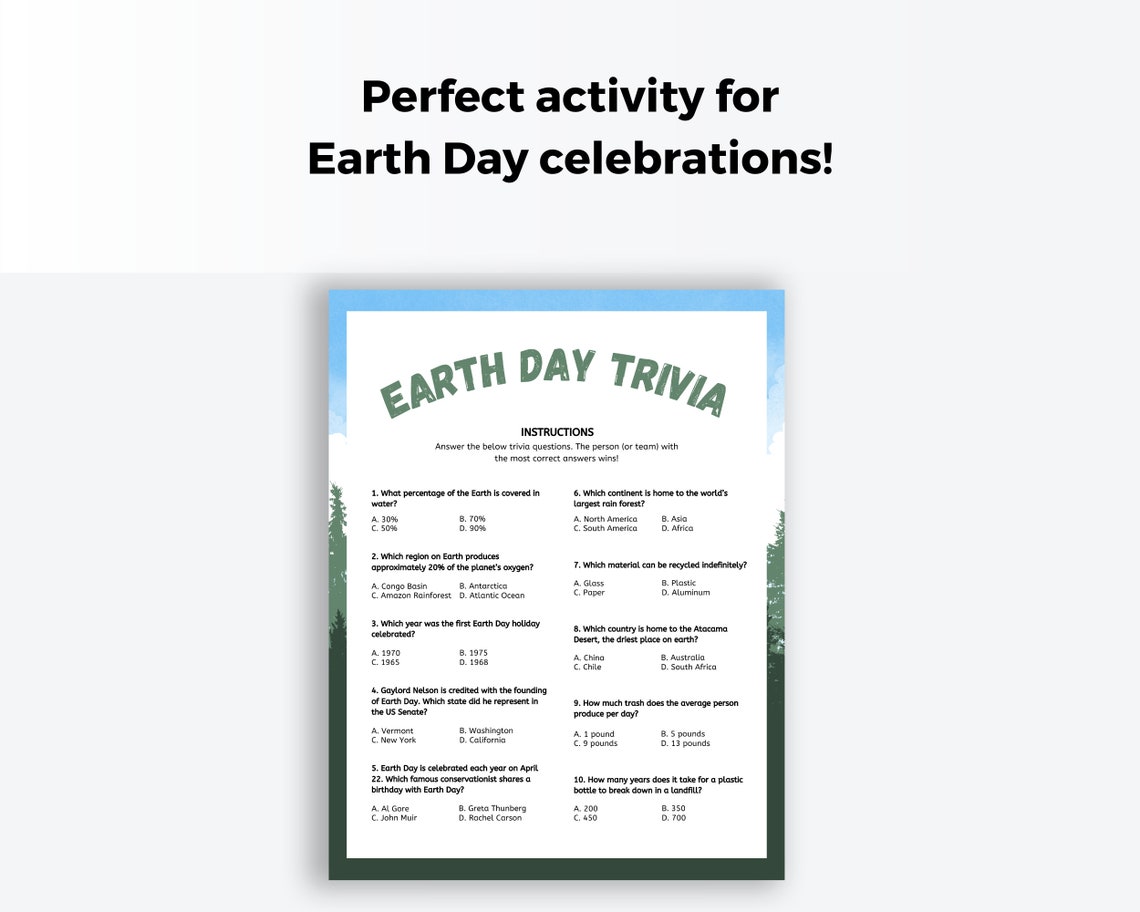 Earth Day Trivia Game, Printable Earth Day Activity for Groups ...