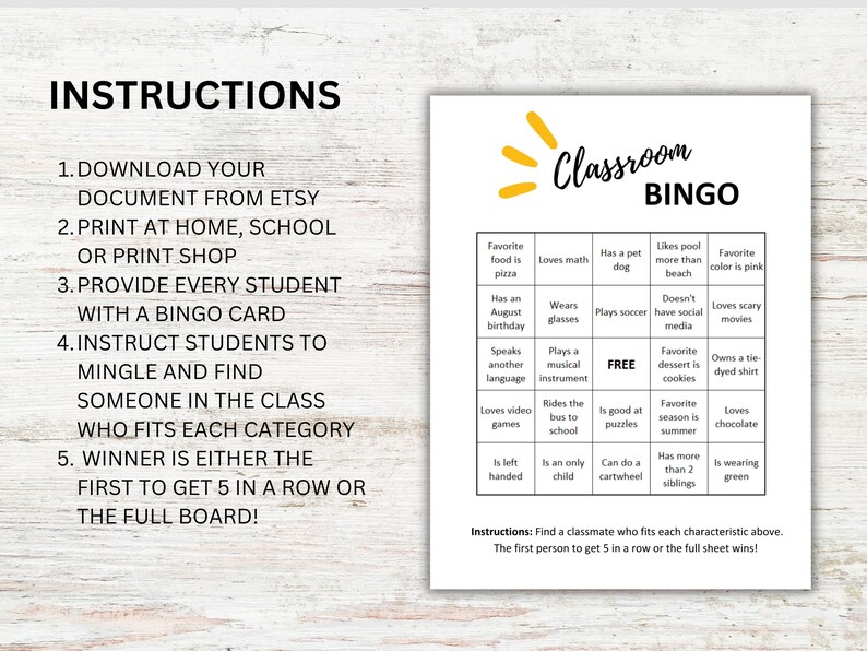 Classroom Bingo Game Back to School Bingo Printable Find the - Etsy