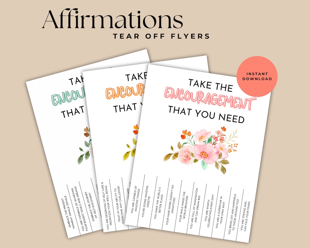 Positive Affirmations Tear-off Flyer Bundle, Printable Affirmation ...