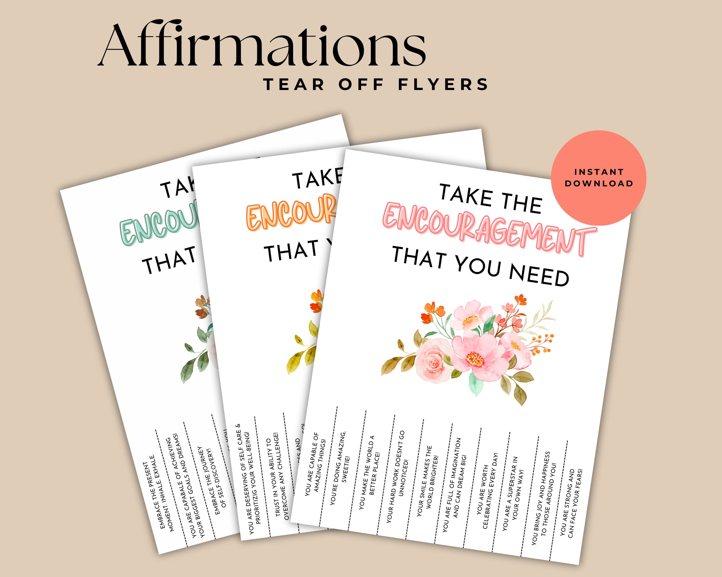 Positive Affirmations Tear-off Flyer Bundle, Printable Affirmation ...