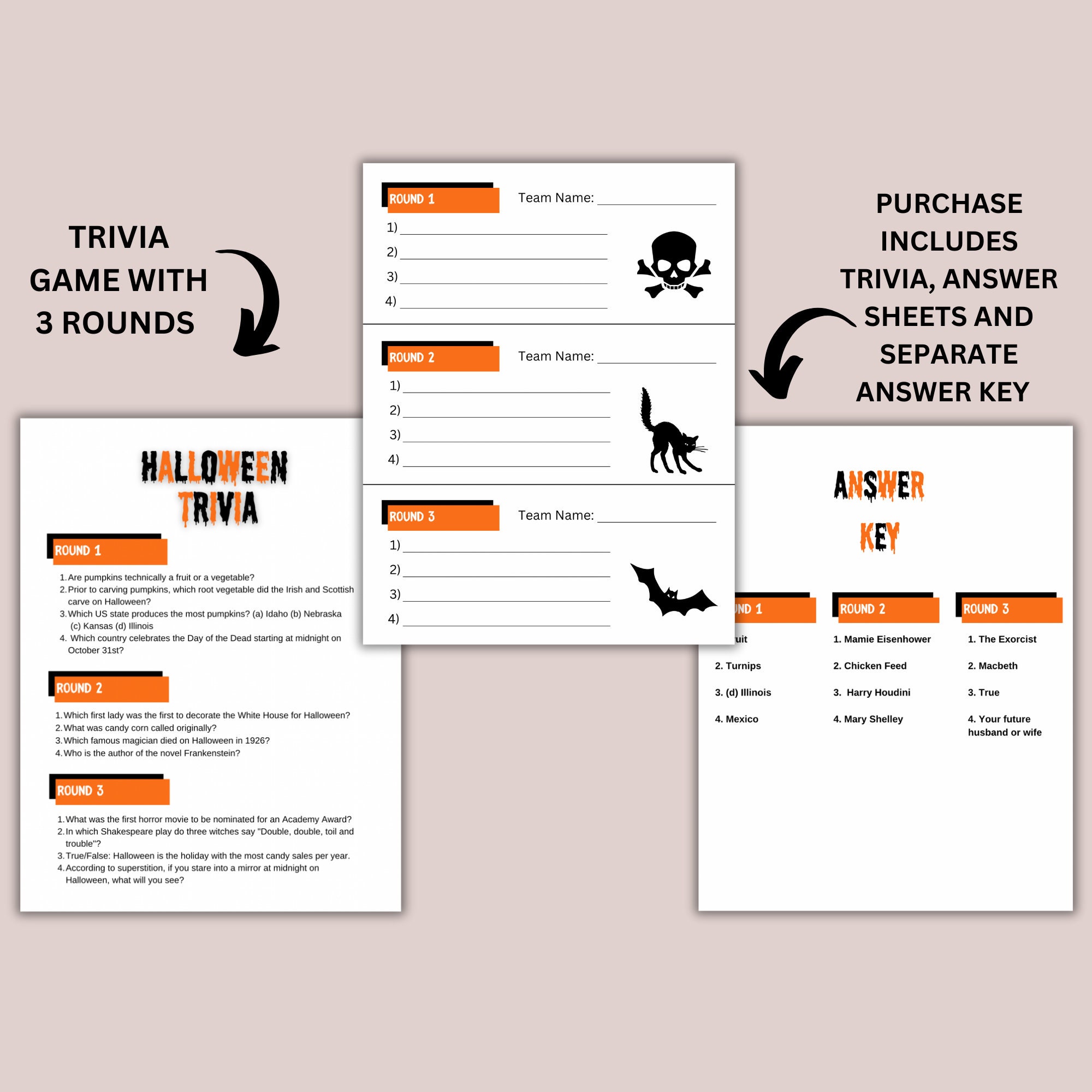 Halloween Trivia Game Printable, Game for Halloween Party, Trivia With ...