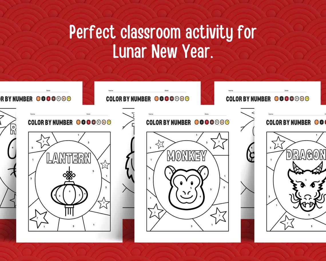Lunar New Year Color by Number for Kids, Easy Chinese New Year Coloring ...