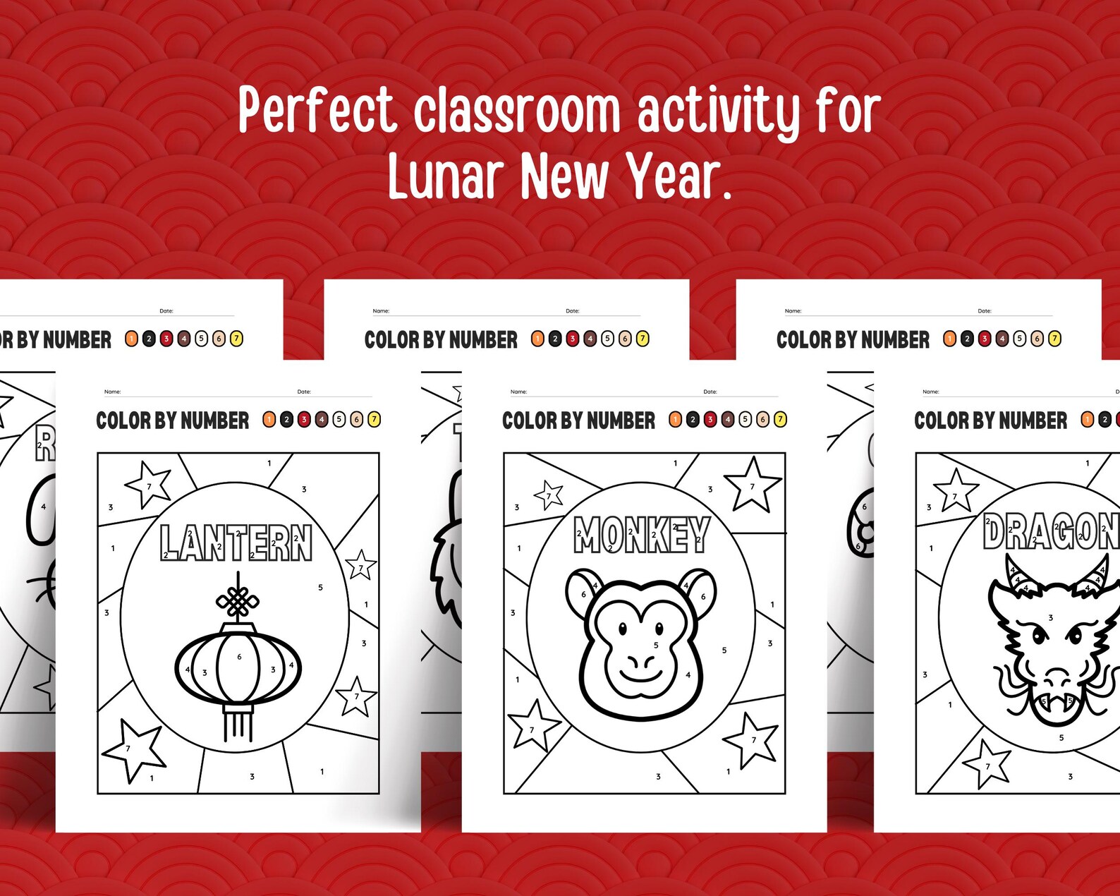 Lunar New Year Color by Number for Kids, Easy Chinese New Year Coloring ...