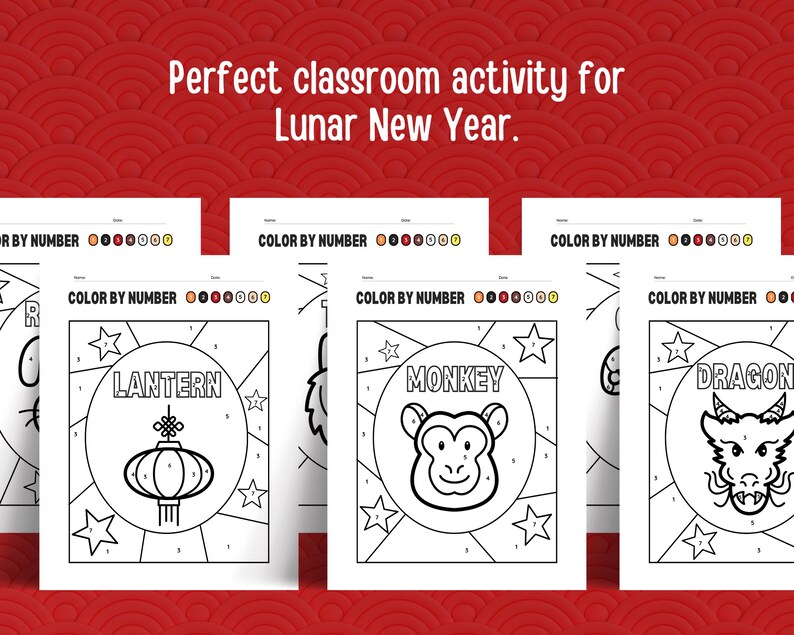 Lunar New Year Color by Number for Kids, Easy Chinese New Year Coloring ...