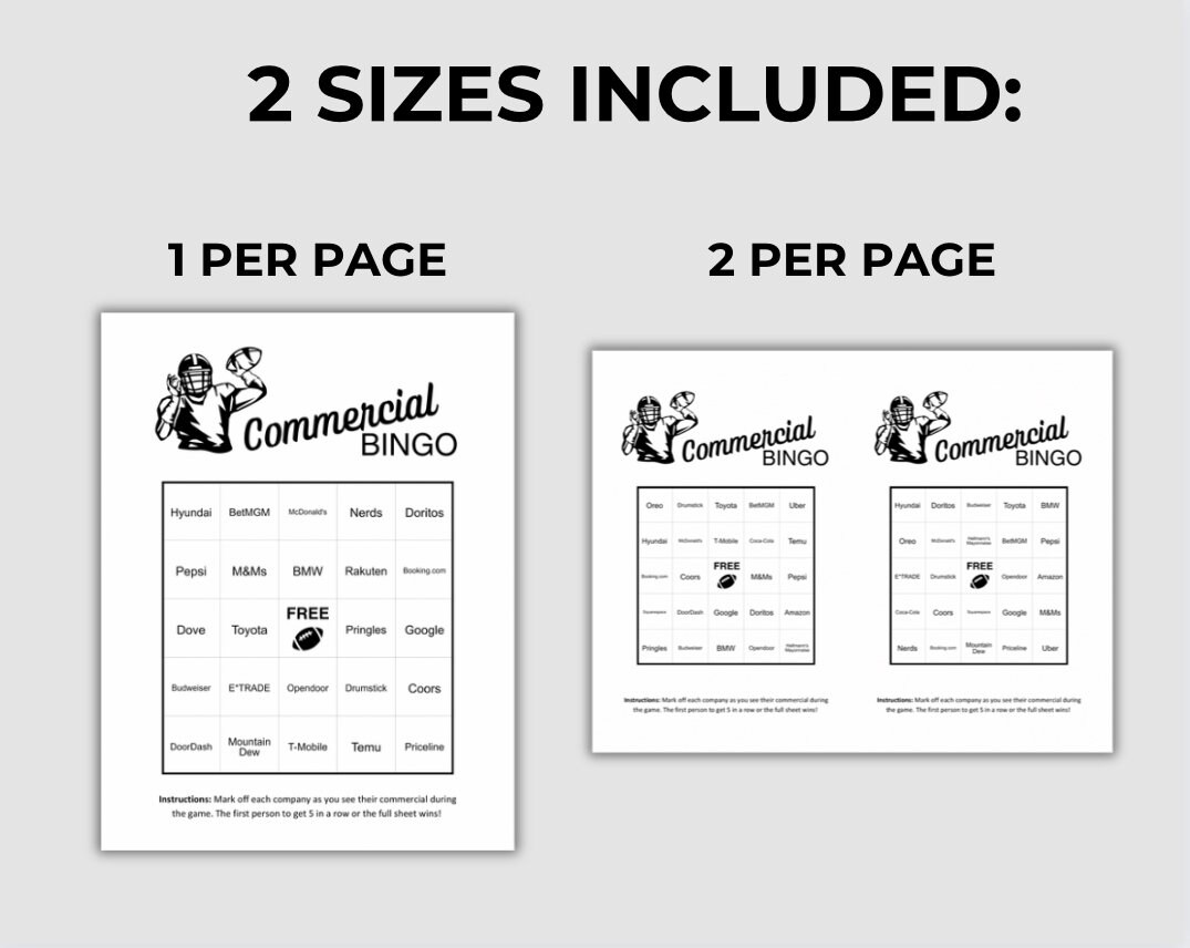 Commercial Bingo Printable, Football Game Bingo, the Big Game 2024 ...