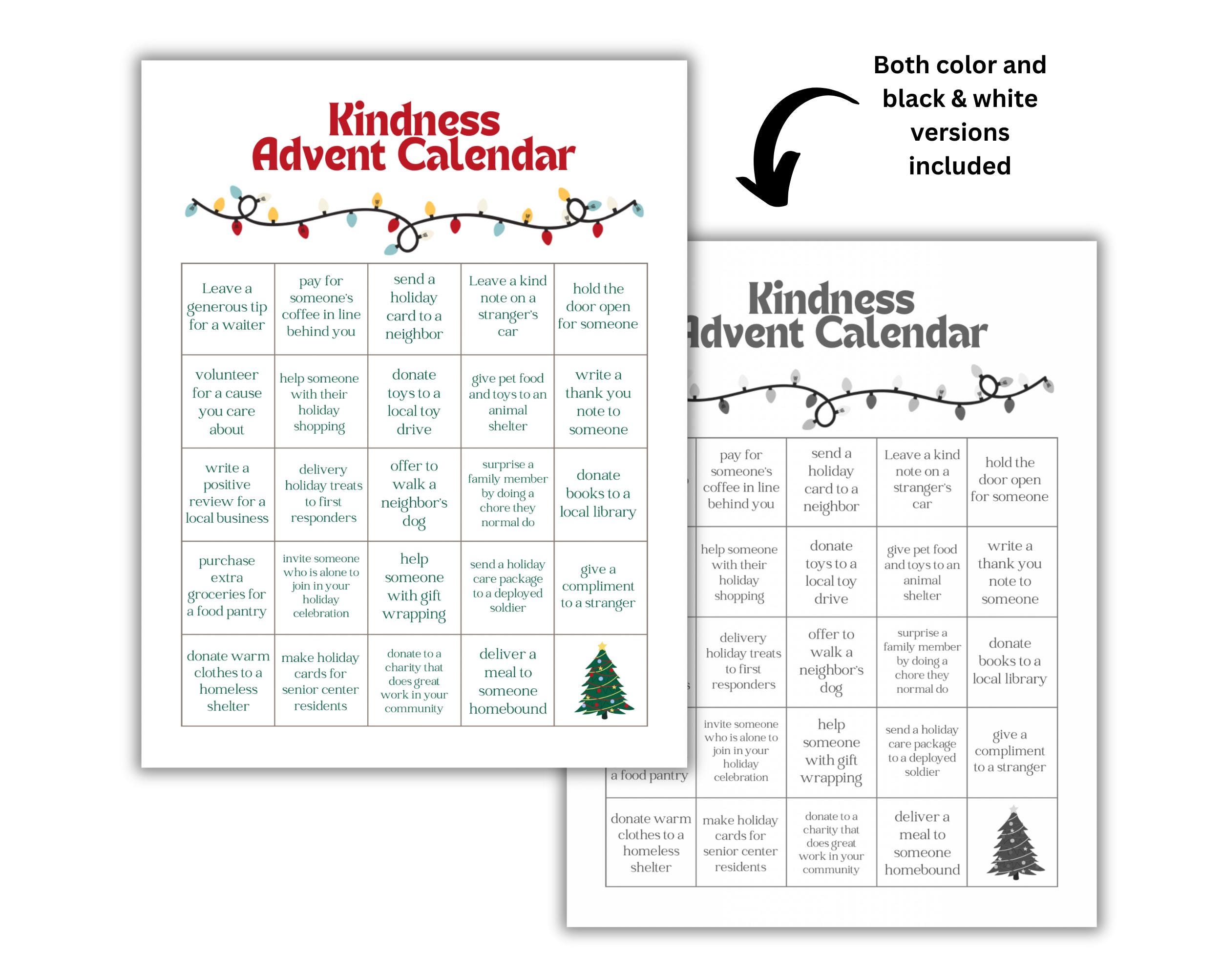 Kindness Advent Calendar, Christmas Acts of Kindness, Printable Holiday ...