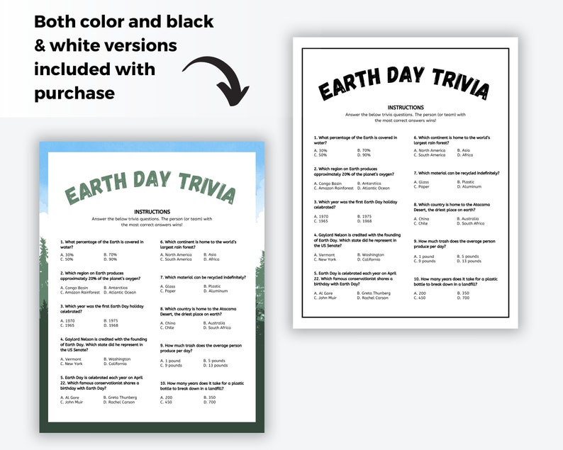 Earth Day Trivia Game, Printable Earth Day Activity for Groups ...