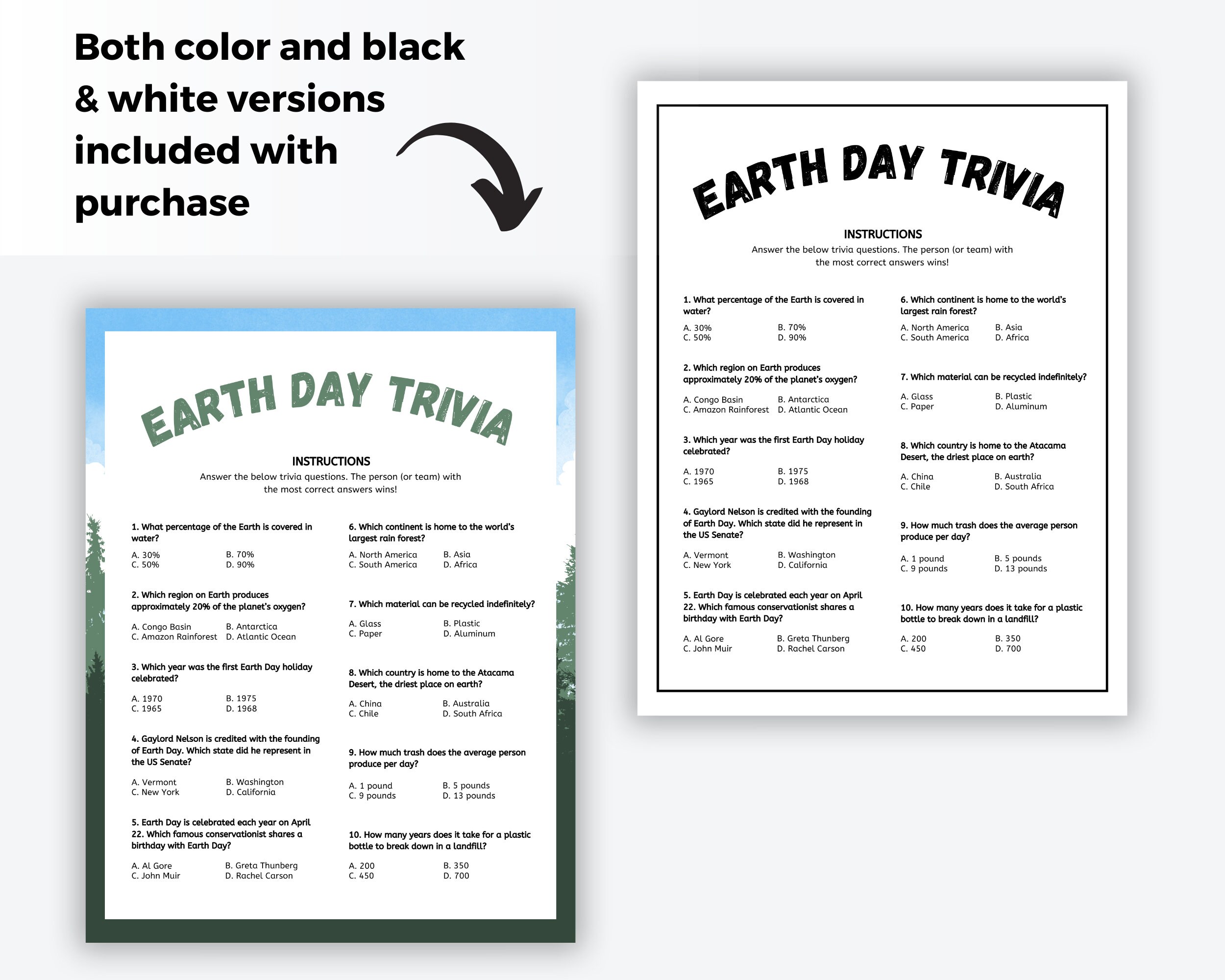 Earth Day Trivia Game, Printable Earth Day Activity for Groups ...