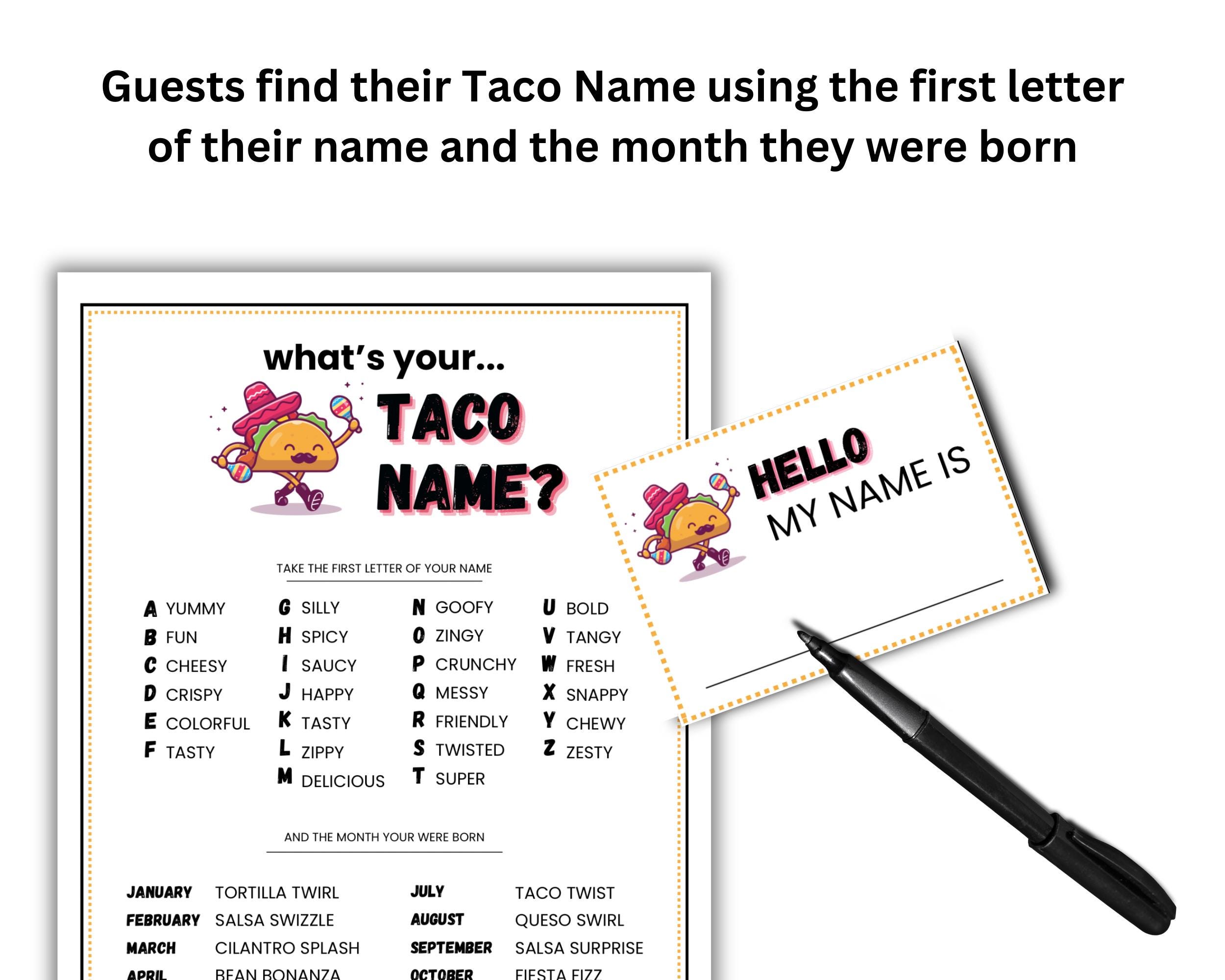 Taco Name Game: Fiesta Party Printable With Name Tags (digital Download ...