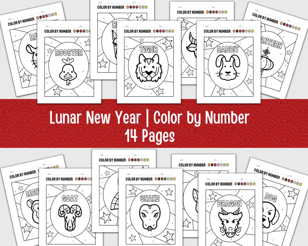 Lunar New Year Color by Number for Kids, Easy Chinese New Year Coloring ...