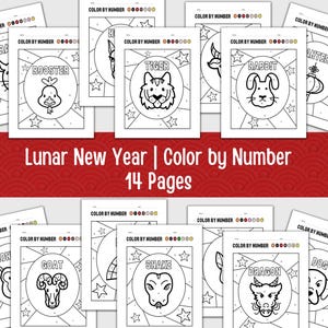 Lunar New Year Color by Number for Kids, Easy Chinese New Year Coloring ...