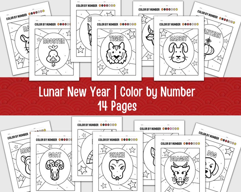 Lunar New Year Color by Number for Kids, Easy Chinese New Year Coloring ...