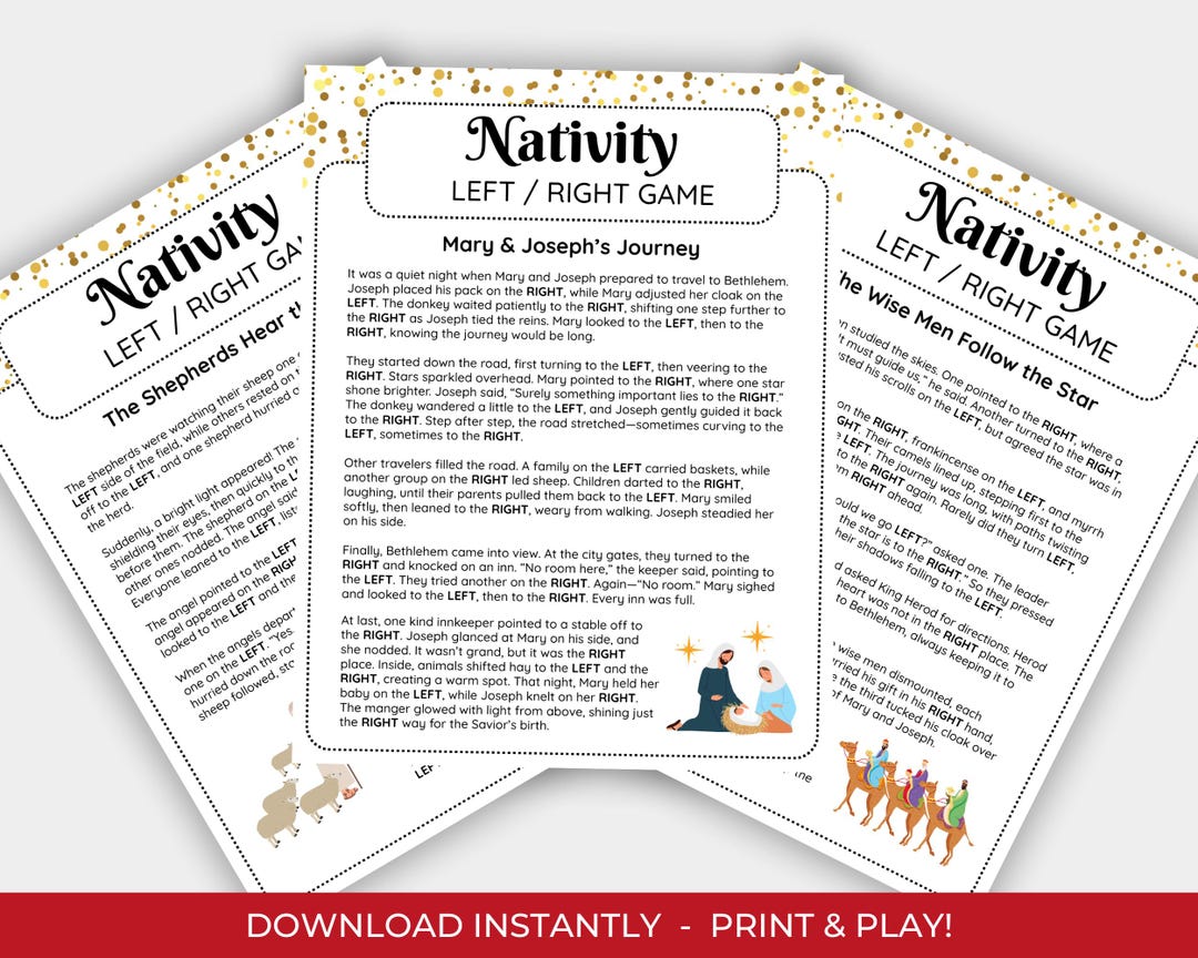 Nativity Left Right Game Printable, Christian Christmas Party Game ...