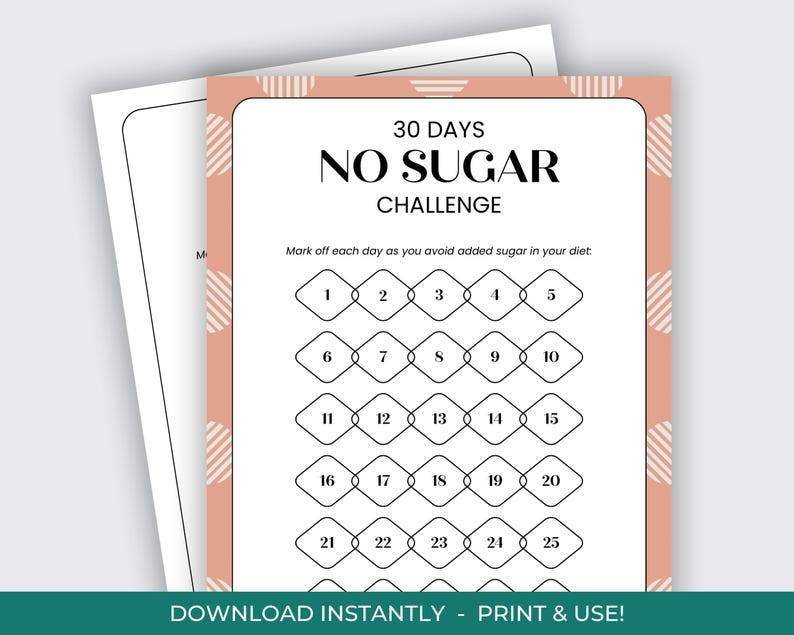 30 Day No Sugar Challenge Printable, Healthy Eating Planner, New Year ...