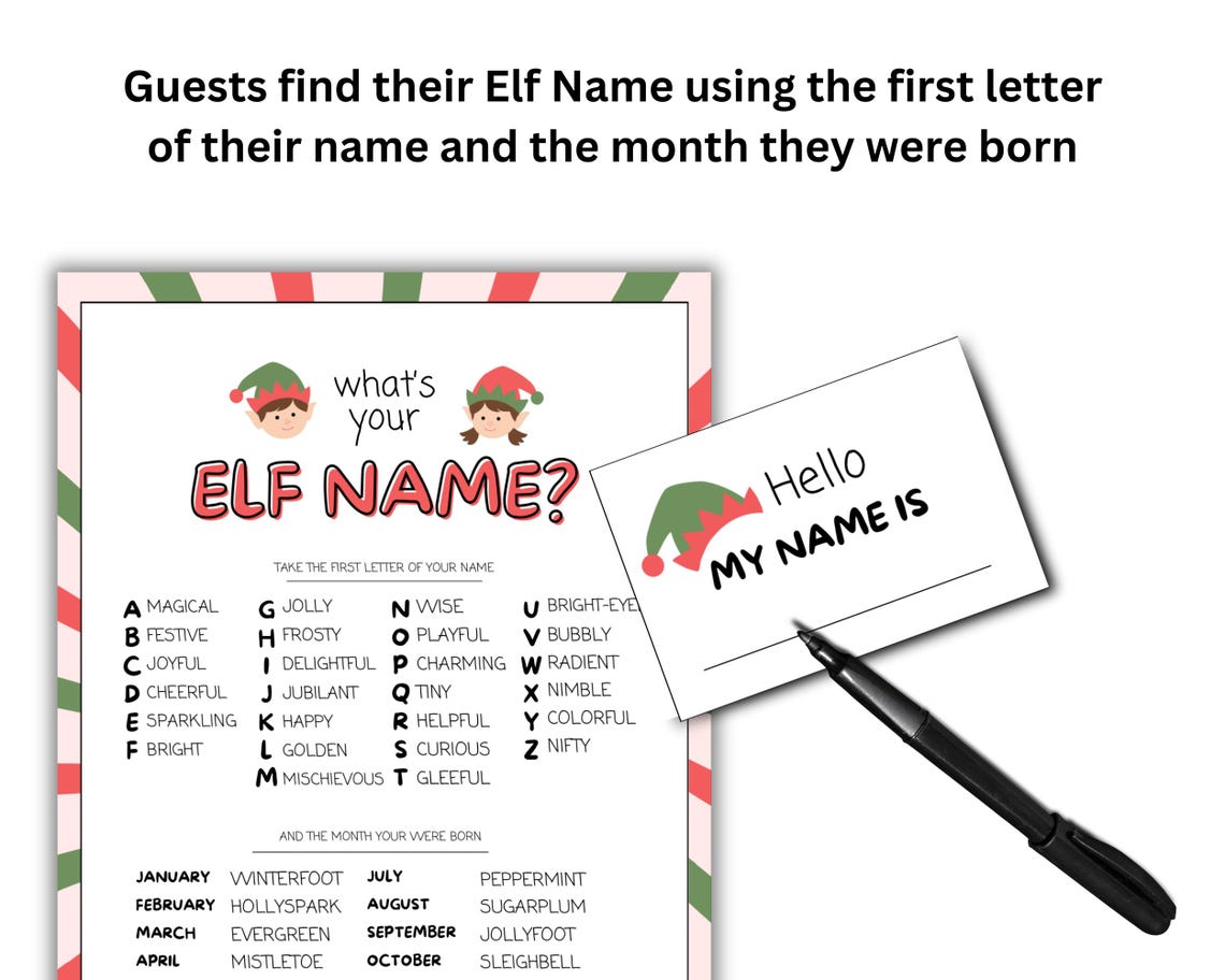 Elf Name Generator Game, Printable What's Your Elf Name Activity, Elf ...