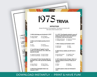 1975 Trivia Game, Born in 1975, 50 Year Reunion Game, 50th Birthday ...