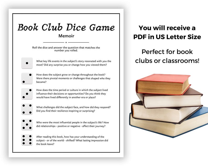 Memoir Book Club Dice Game: Printable Discussion Questions (PDF) - Etsy