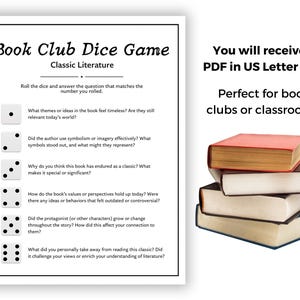 Book Club Dice Game for Classic Literature Books, Printable Book Club ...