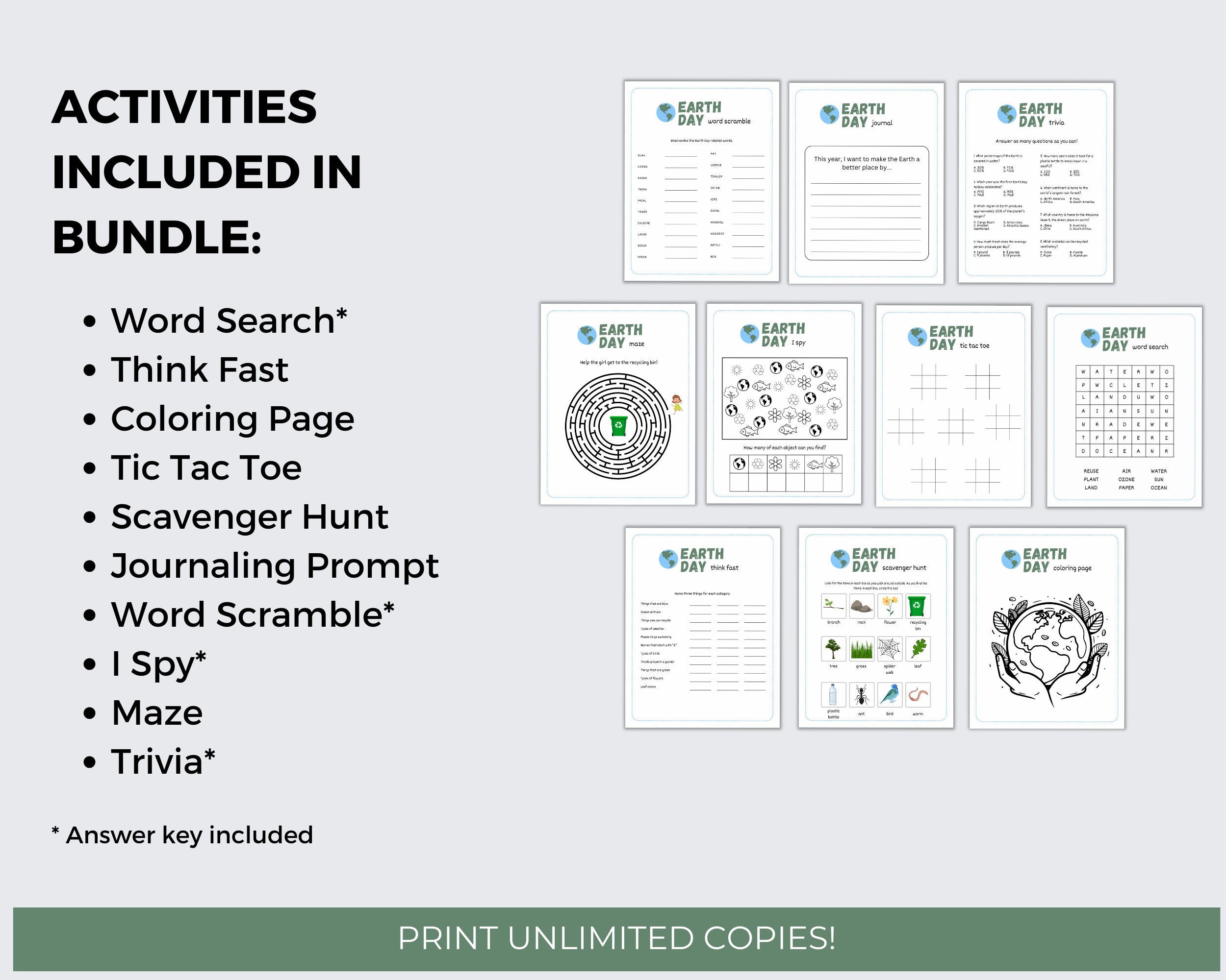 Earth Day Worksheet Activity Bundle, Earth Day Games for Kids and ...